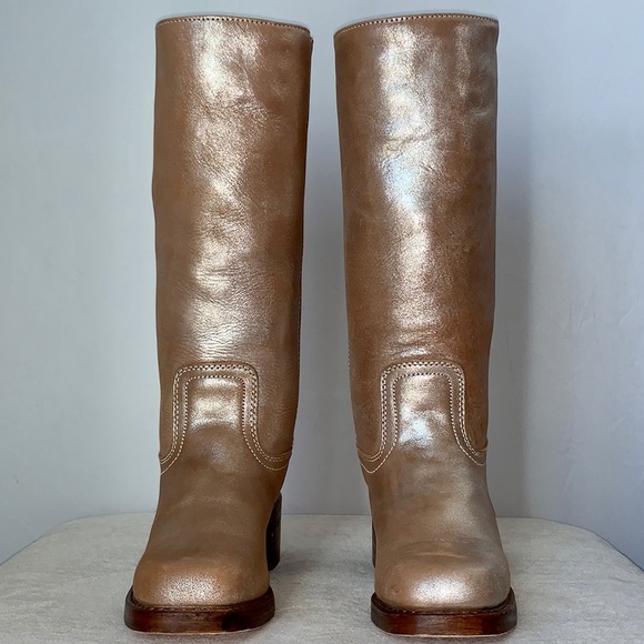 Frye | Shoes | Frye Campus Boots 4l New Metallic Silver Gold Tall ...